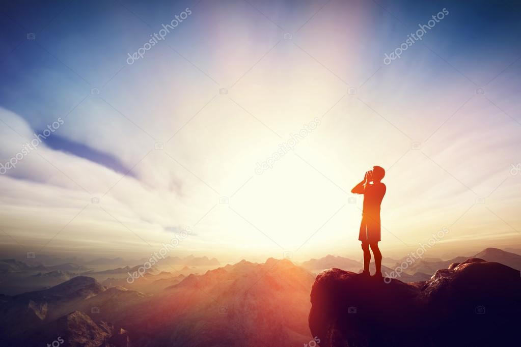 Man screaming on the top of the mountain. Stock Photo by ©Photocreo ...