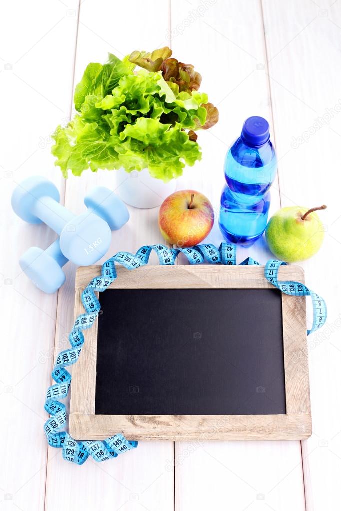 Fitness frame with dumbbells and fruits Stock Photo by ©matka_Wariatka ...