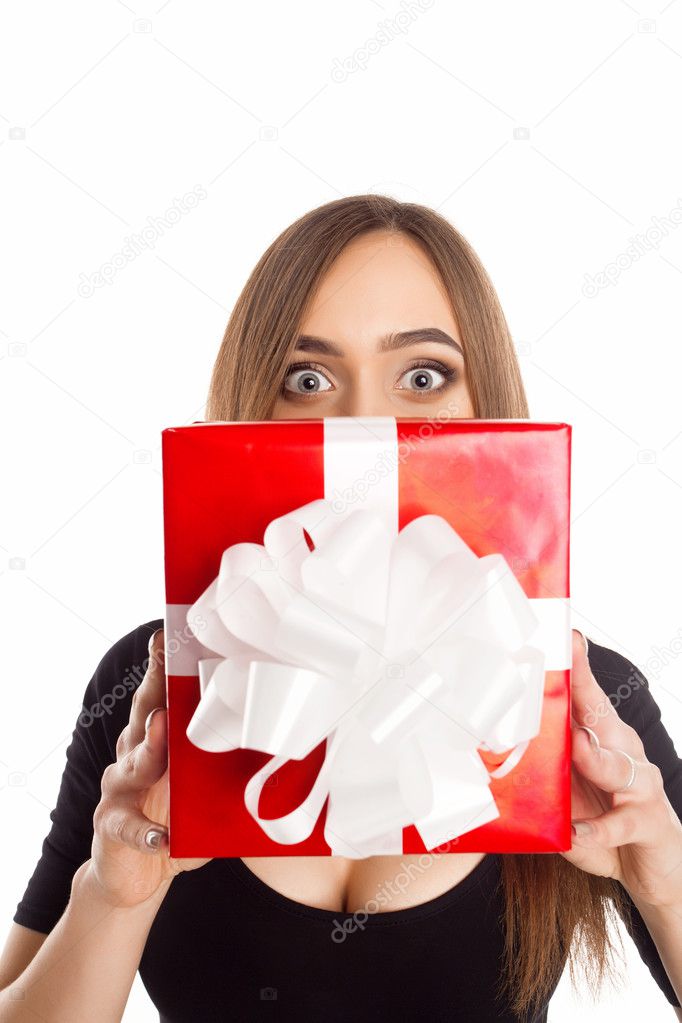 Model with present near her face — Stock Photo © Dmitroza #93533302
