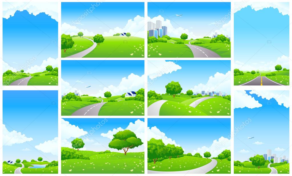 Fresh Green Landscape Backgrounds Set Stock Vector Image by ©-=WaD ...