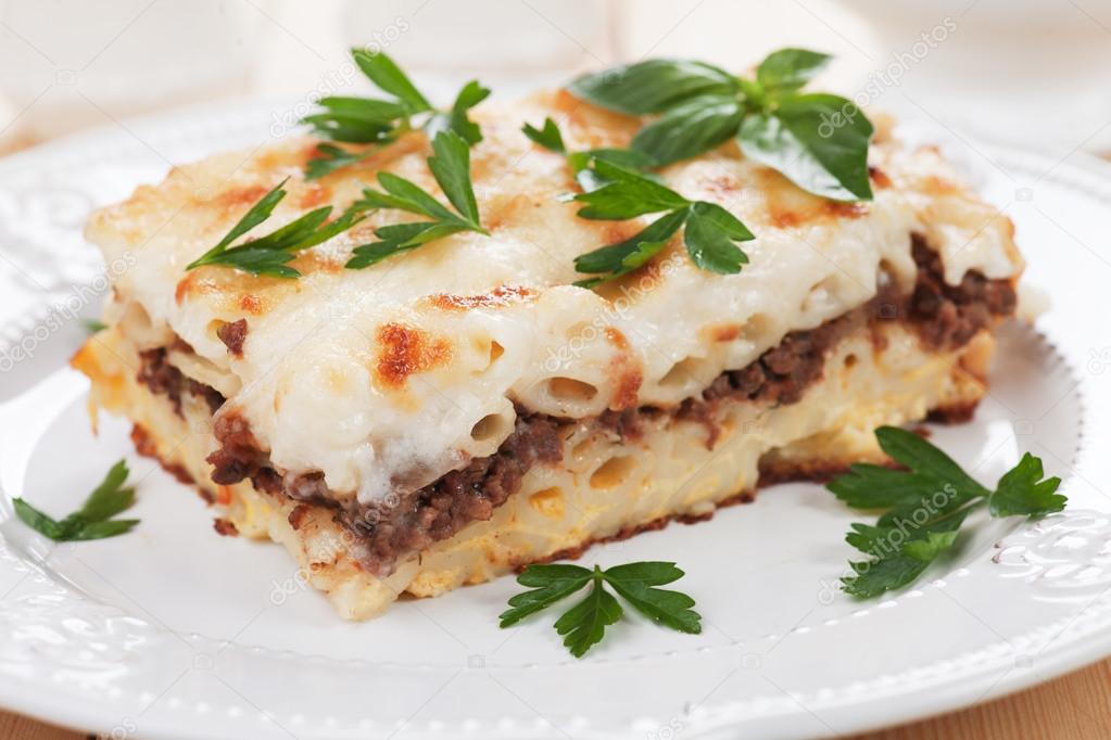 Pasticcio with ground beef and bechamel sauce Stock Photo by ...