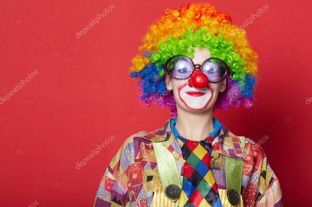 Funny clown with glasses on red — Stock Photo © ababaka #79668054