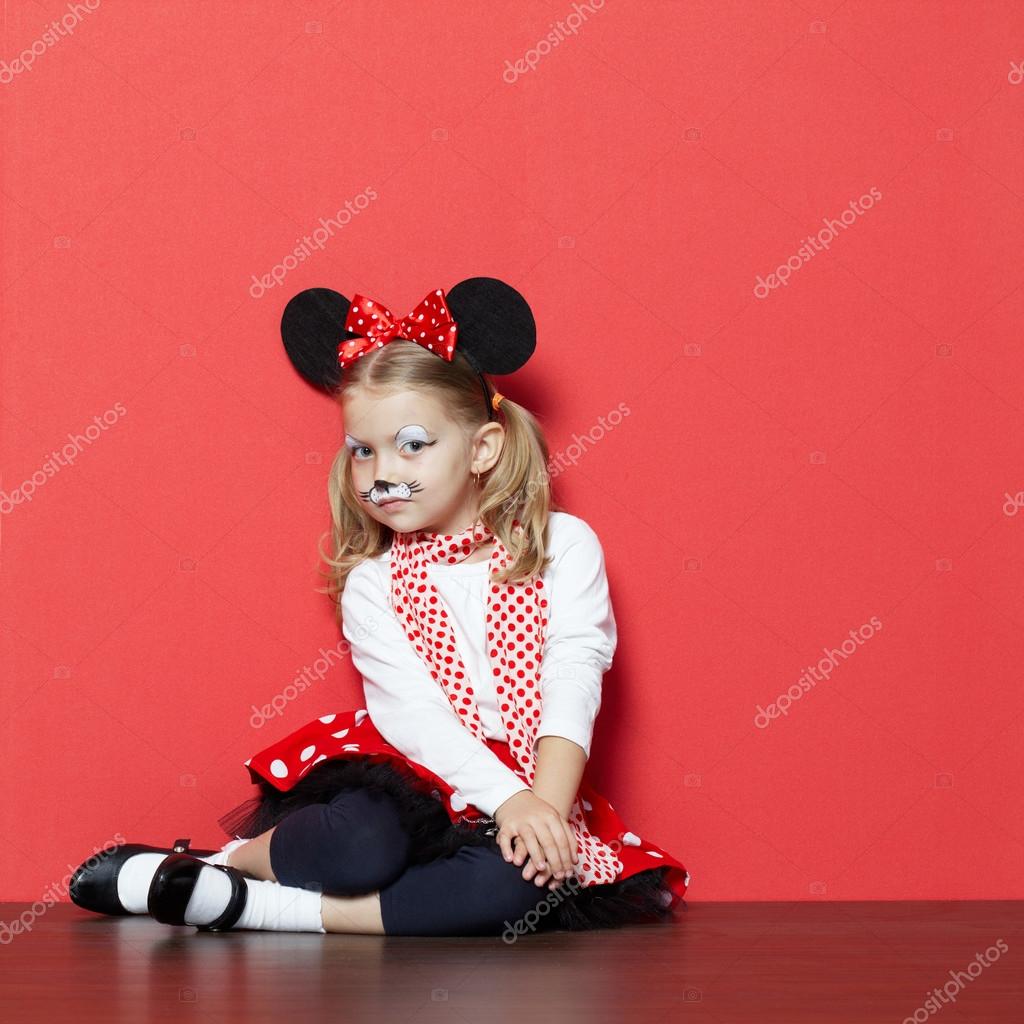 Little beautiful girl with mouse mask Stock Photo by ©ababaka 79668612