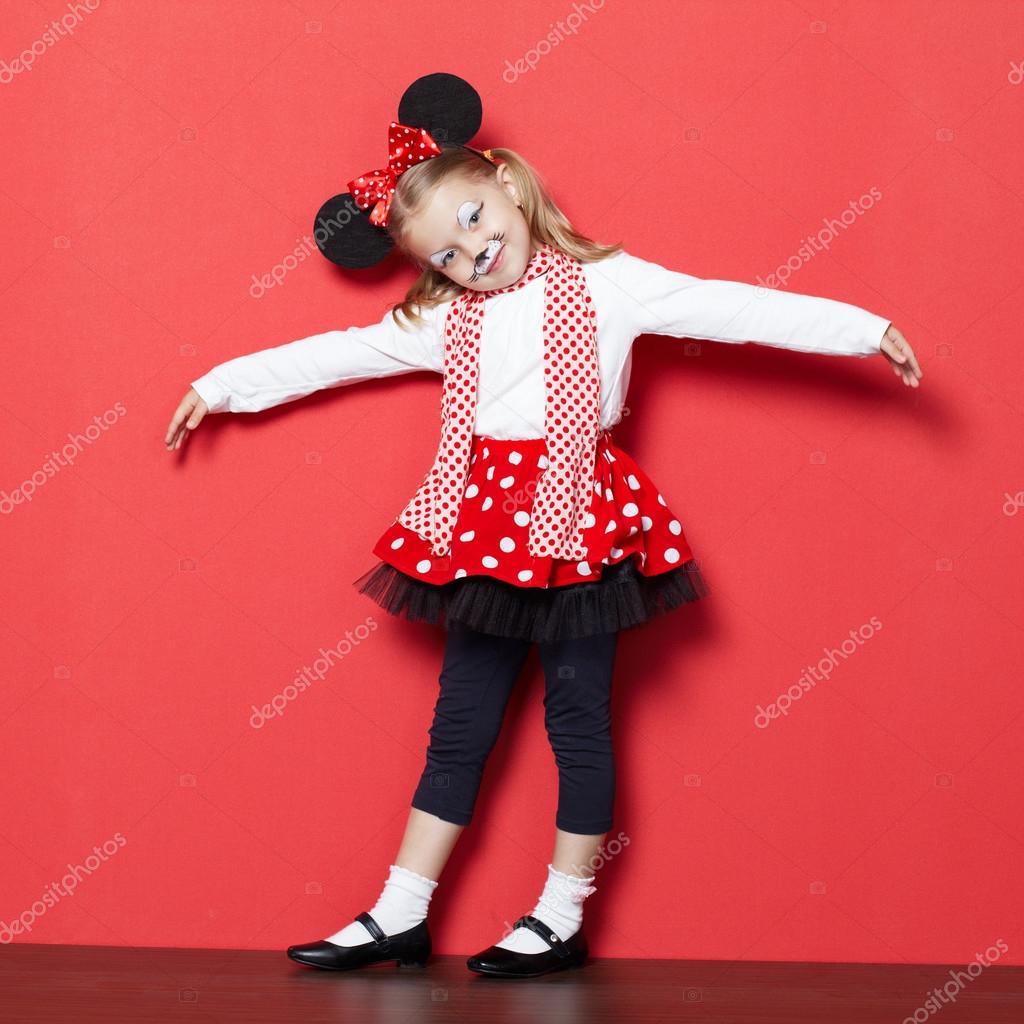 Little beautiful girl with mouse mask Stock Photo by ©ababaka 79669226