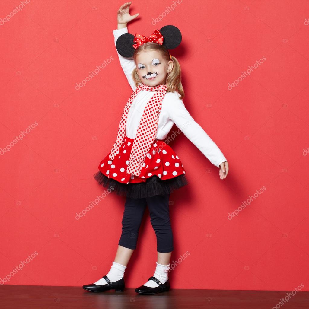 Little beautiful girl with mouse mask Stock Photo by ©ababaka 79779200