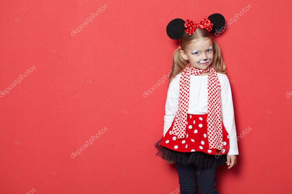 Little beautiful girl with mouse mask Stock Photo by ©ababaka 79807484