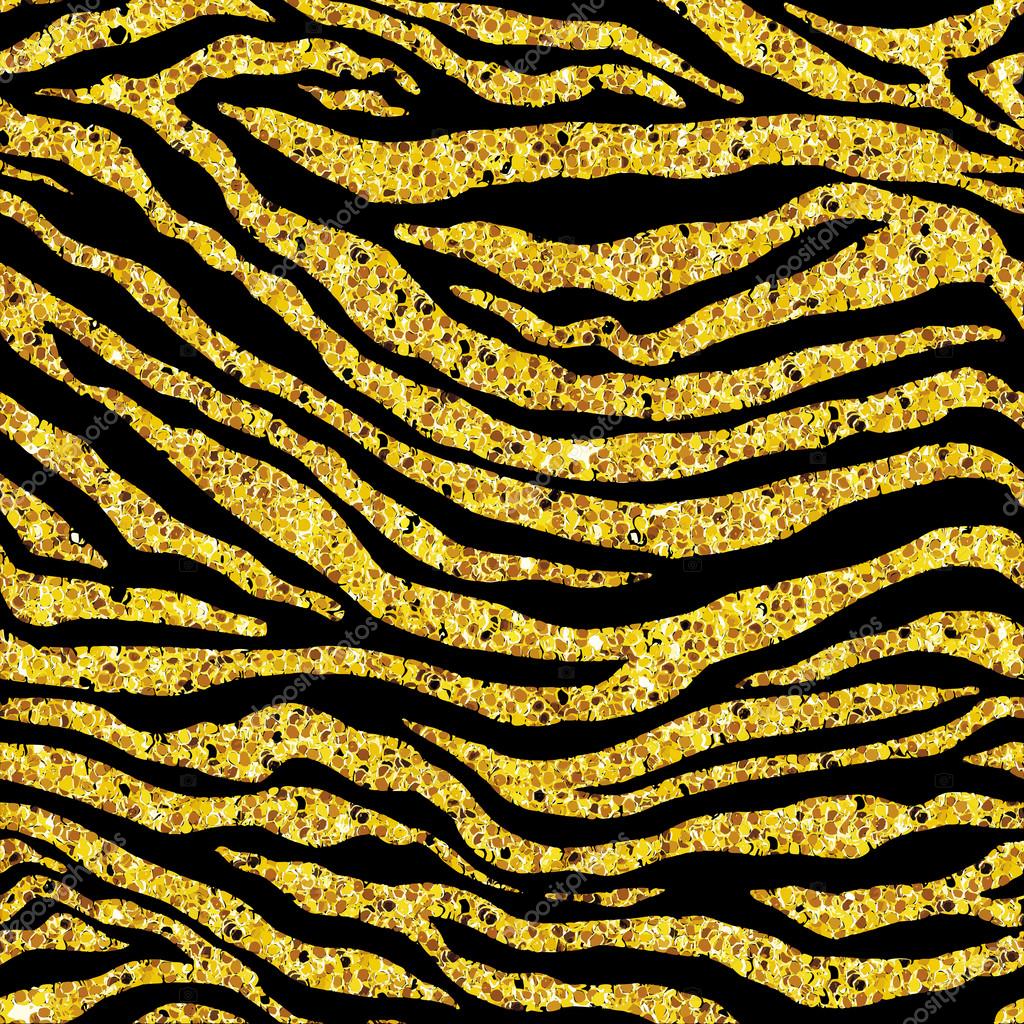 Golden glitter tiger or zebra seamless pattern. Stock Vector Image by ...