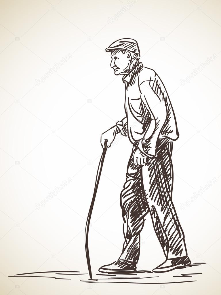 Old Man With Stick Sketch