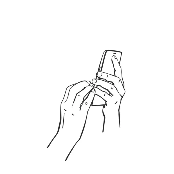 Vector Sketch Hand Holding Smartphone Hand Drawn Illustration Linear ...