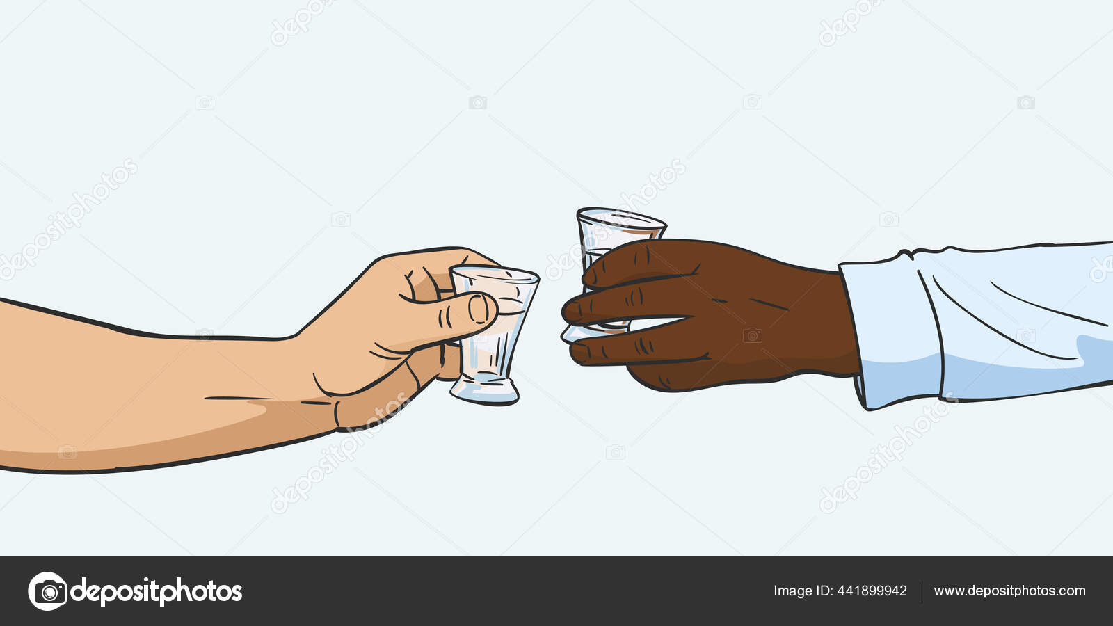 Two Hands Different Races Clinking Shot Glasses Alcohol Vodka Drink ...