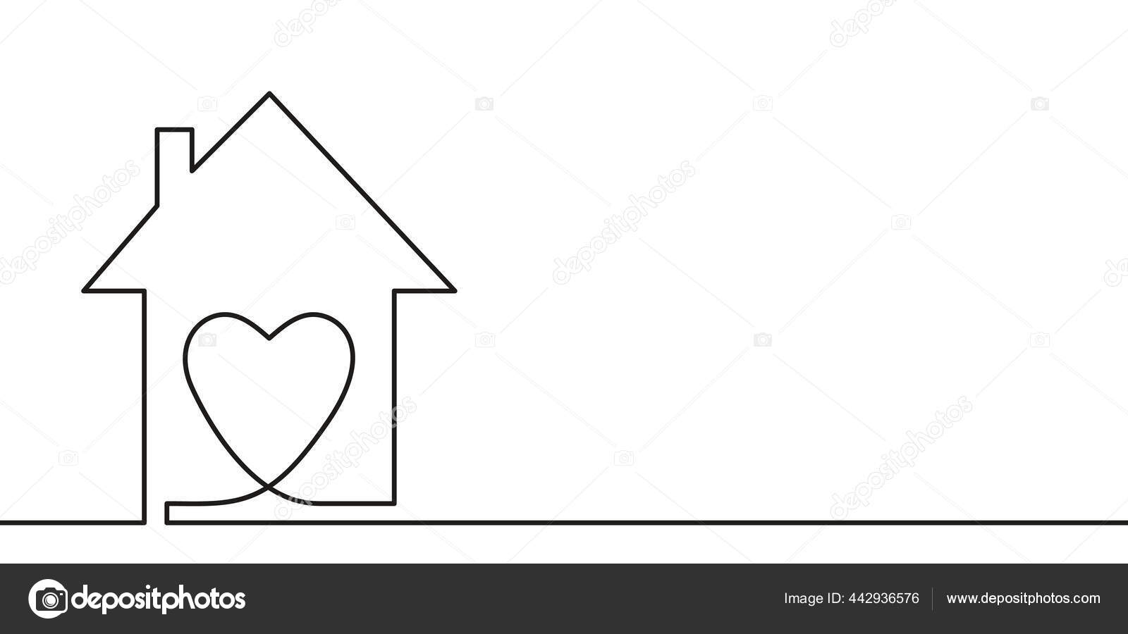 Continuous One Line Drawing Heart House Love Family Symbol Minimalist ...