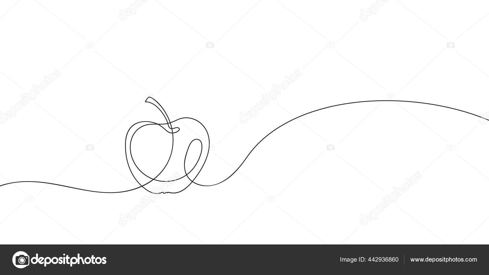 Apple Continuous One Line Drawing Black White Hand Drawn Vector Stock ...