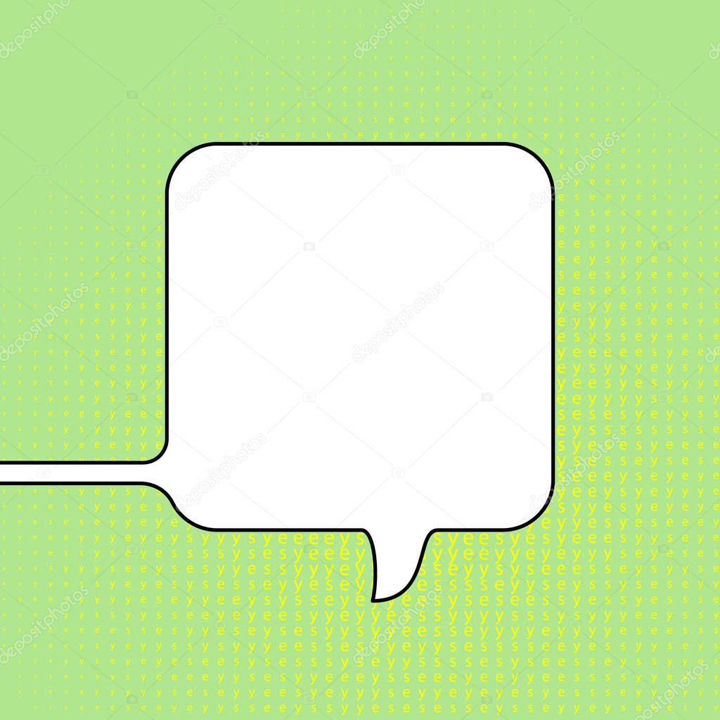 Burbuja de habla cuadrada hecha de un dibujo de l nea continua sobre fondo de arte pop de medio ...