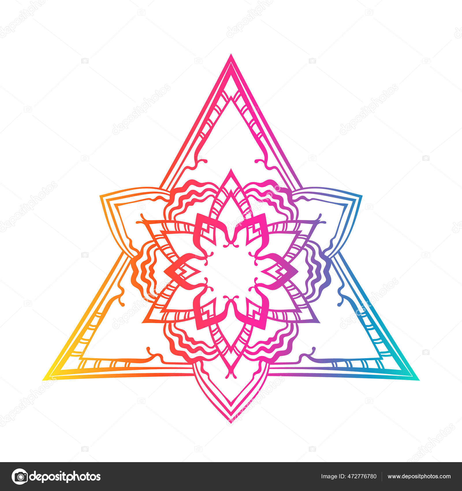 Vector Lotus Flower Mandala Triangle Pyramid Rainbow Color Magic Symbol ...