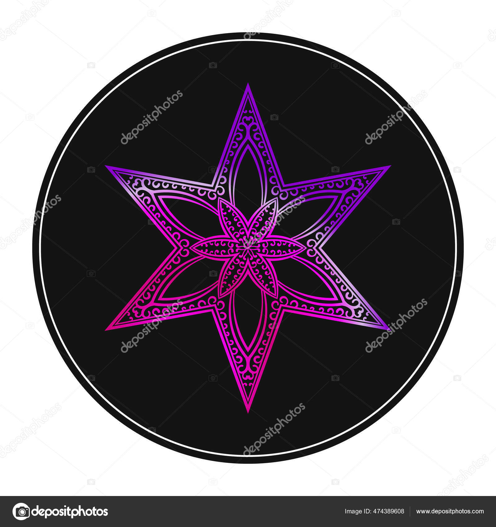 Six Pointed Star Zentangle Vivid Purple Color Mandala Design Element ...