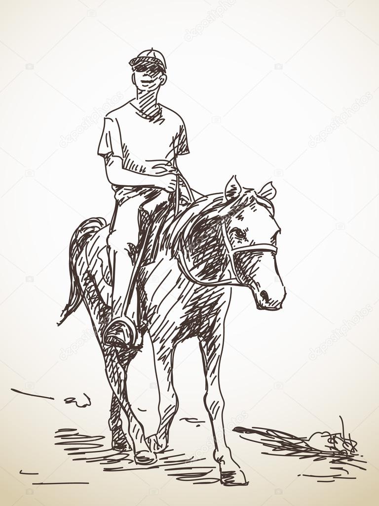 Sketch of man riding horse — Stock Vector © OlgaTropinina #90474730
