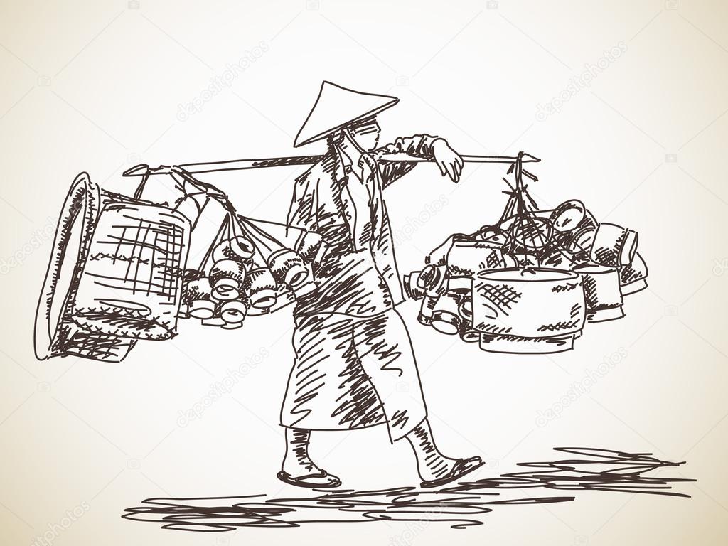 Woman carrying yoke on her shoulder Stock Illustration by ...