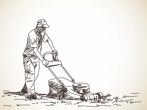 Sketch of man with lawnmower ⬇ Vector Image by © OlgaTropinina | Vector ...