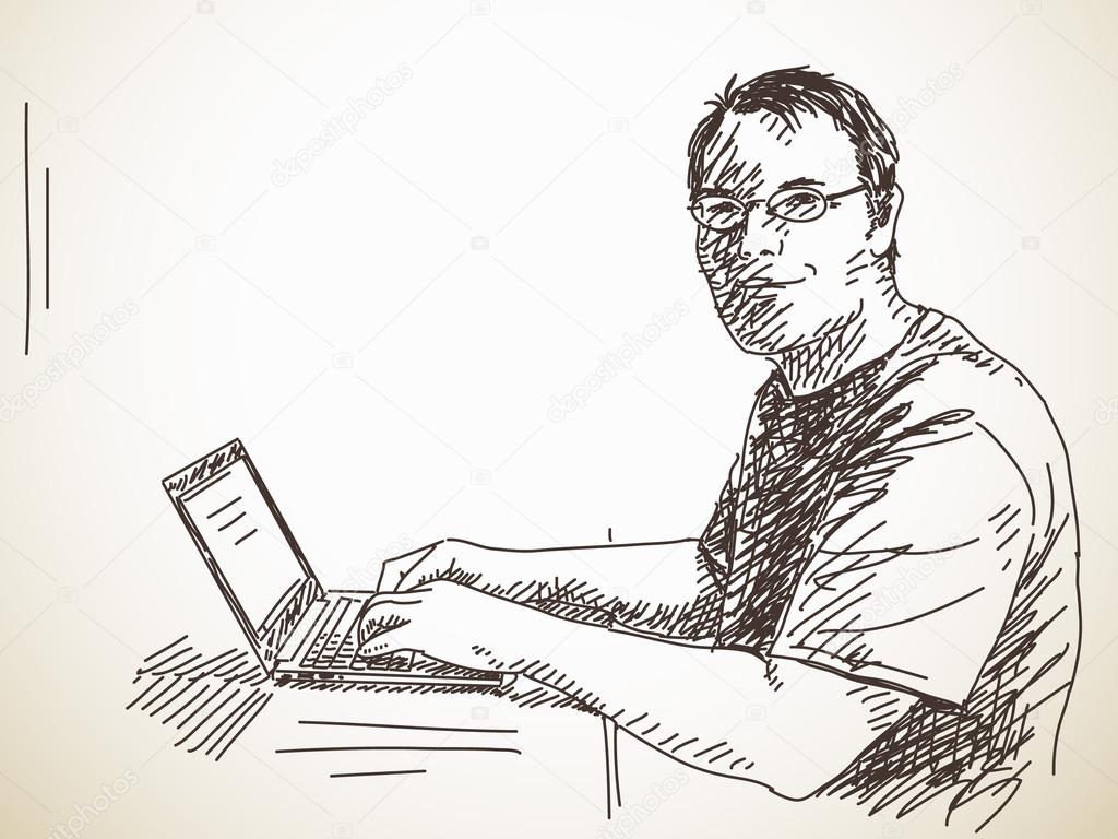 Sketch of man with computer Stock Vector by ©OlgaTropinina 95814684