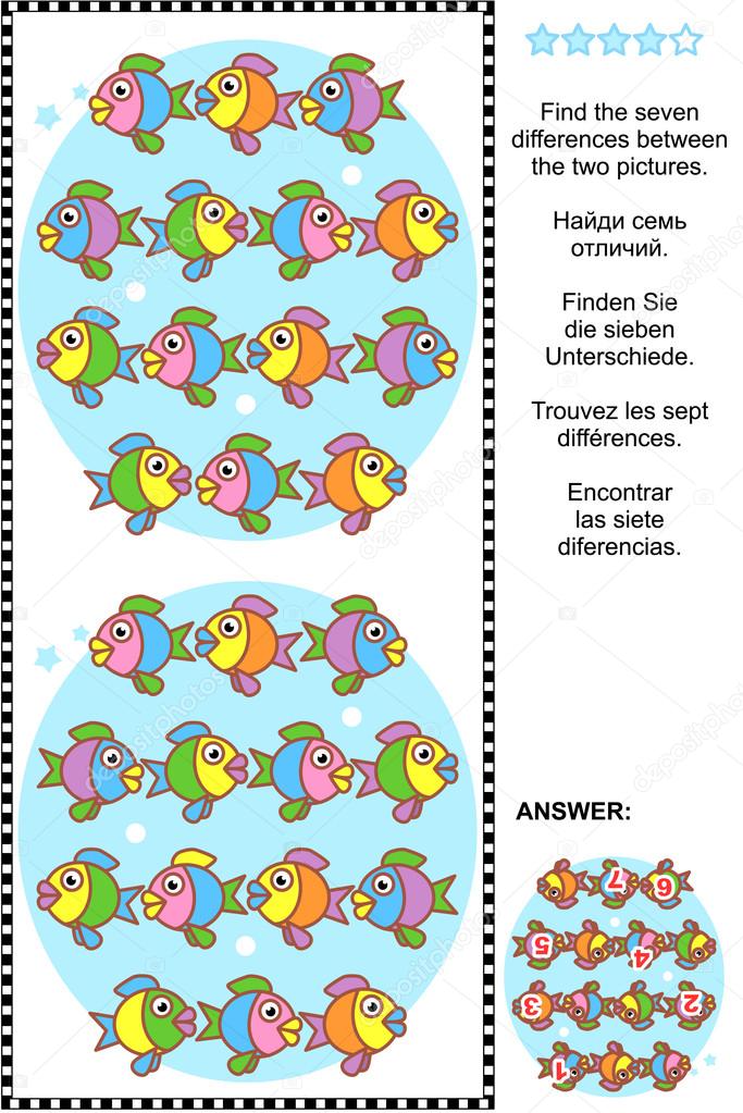 Find the differences visual puzzle - fish — Stock Vector ...