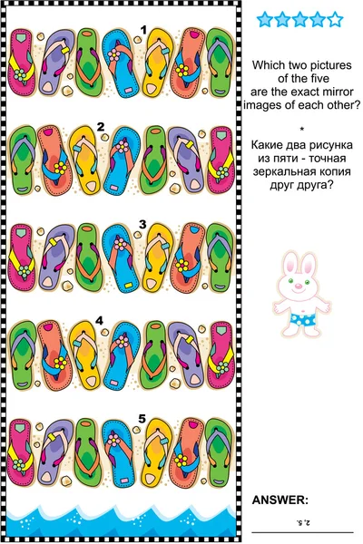 Visual riddle - find two identical cards with flip-flops — Stock Vector ...