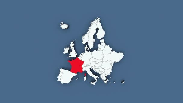 Europakarta Med Blinkande Länder Och Zoomeffekt Rendering — stockvideo ...