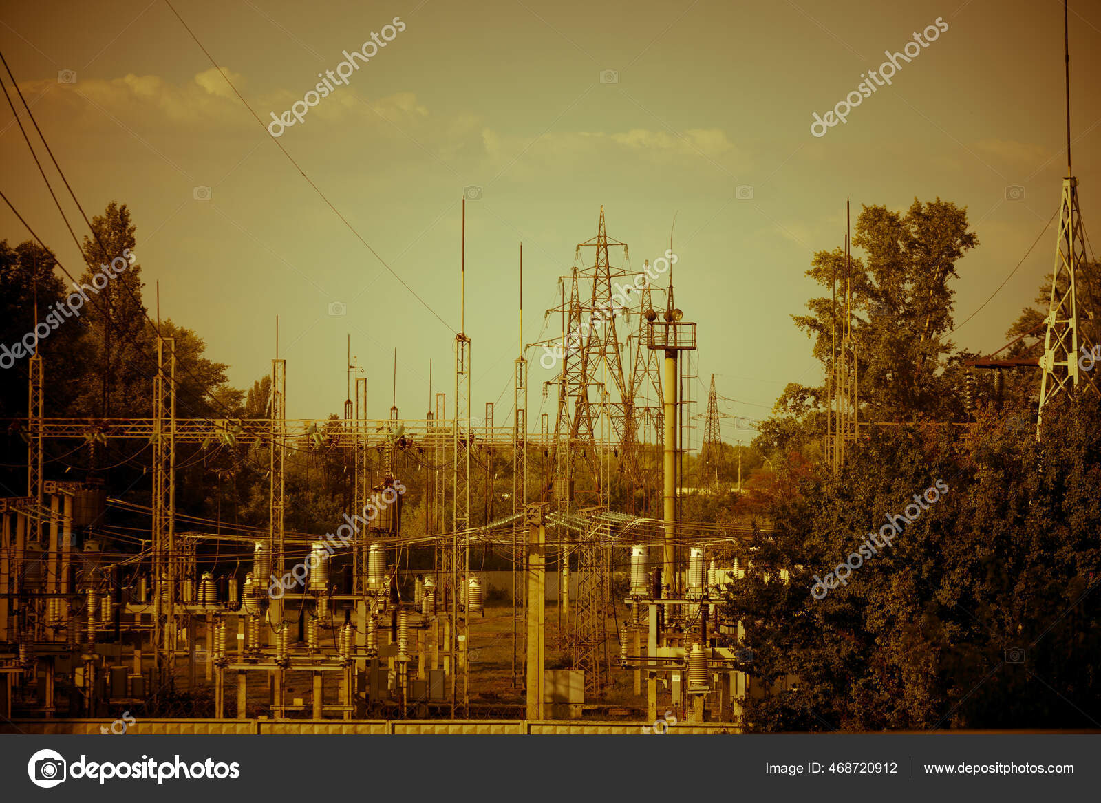 General View High Voltage Substation Switches Disconnectors Toned Image ...
