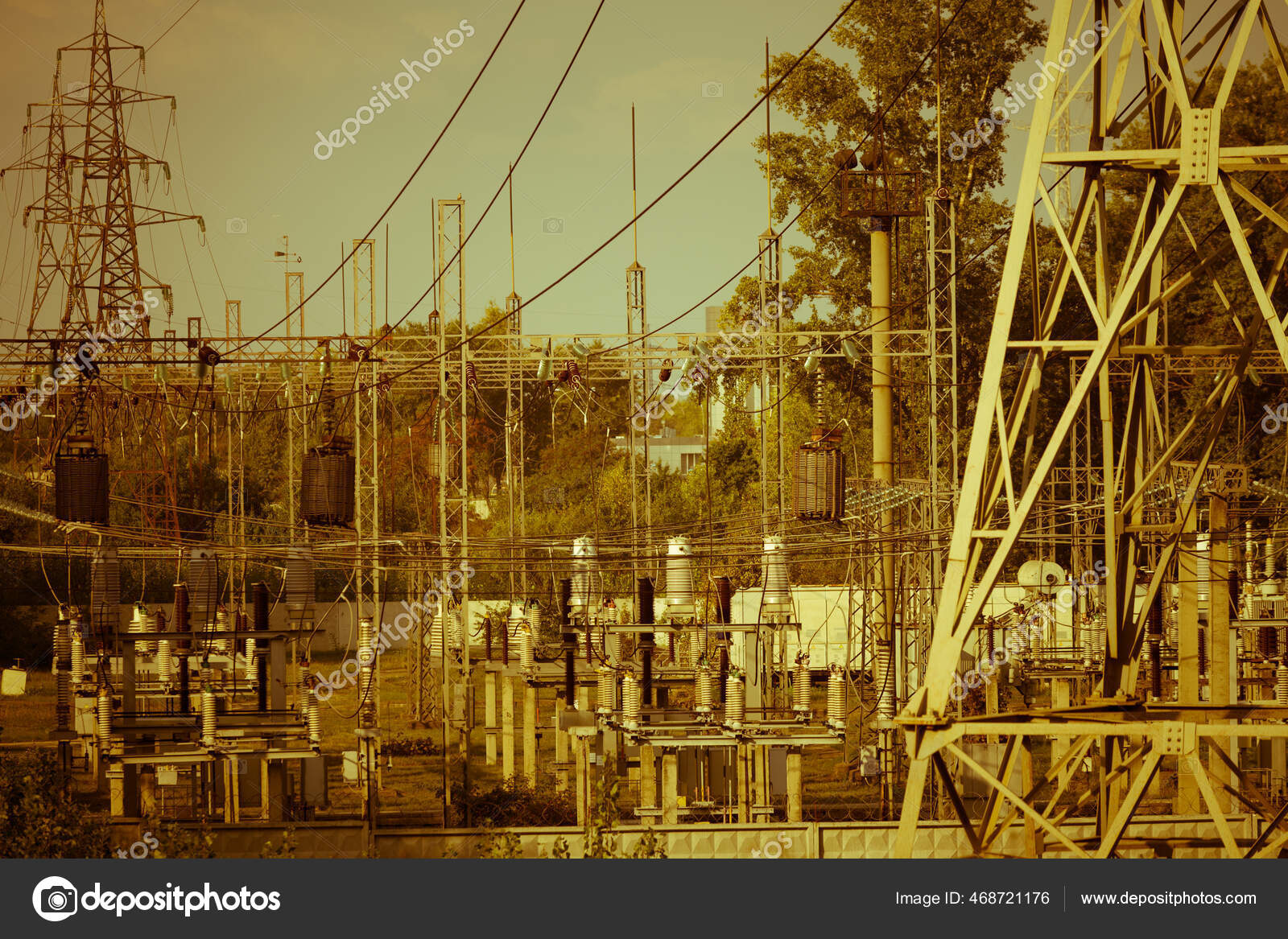 General View High Voltage Substation Switches Disconnectors Toned Image ...