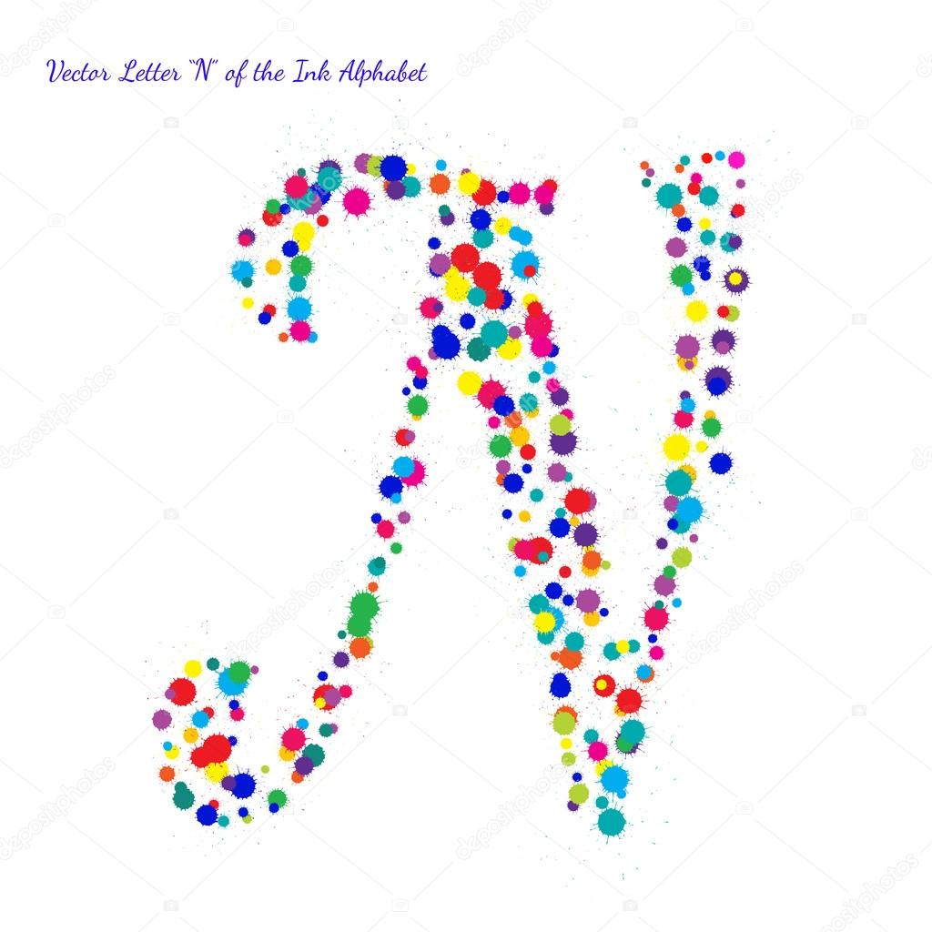 Vector Letter N from Bright Color Ink Blots with Splashes Stock Vector ...