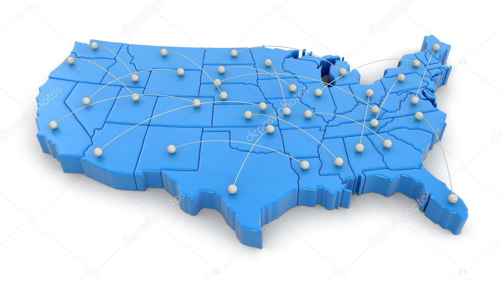 Map of USA with flight paths. Image with clipping path. ⬇ Stock Photo ...