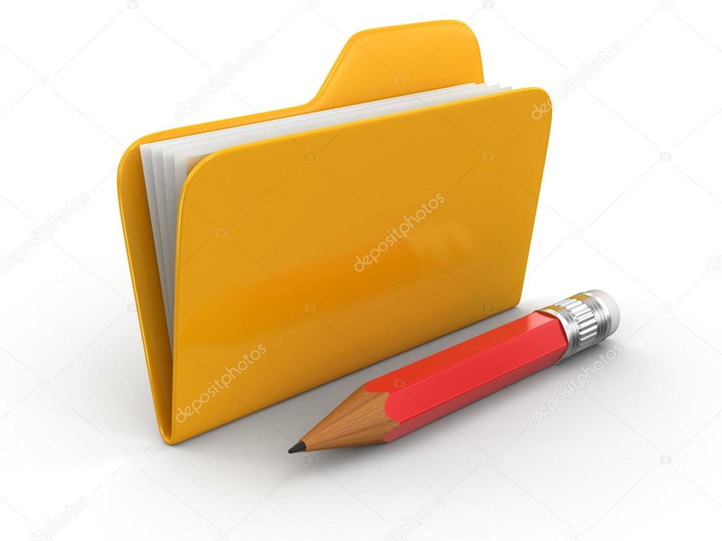 Folder with files and pencil (clipping path included) — Stock Photo ...