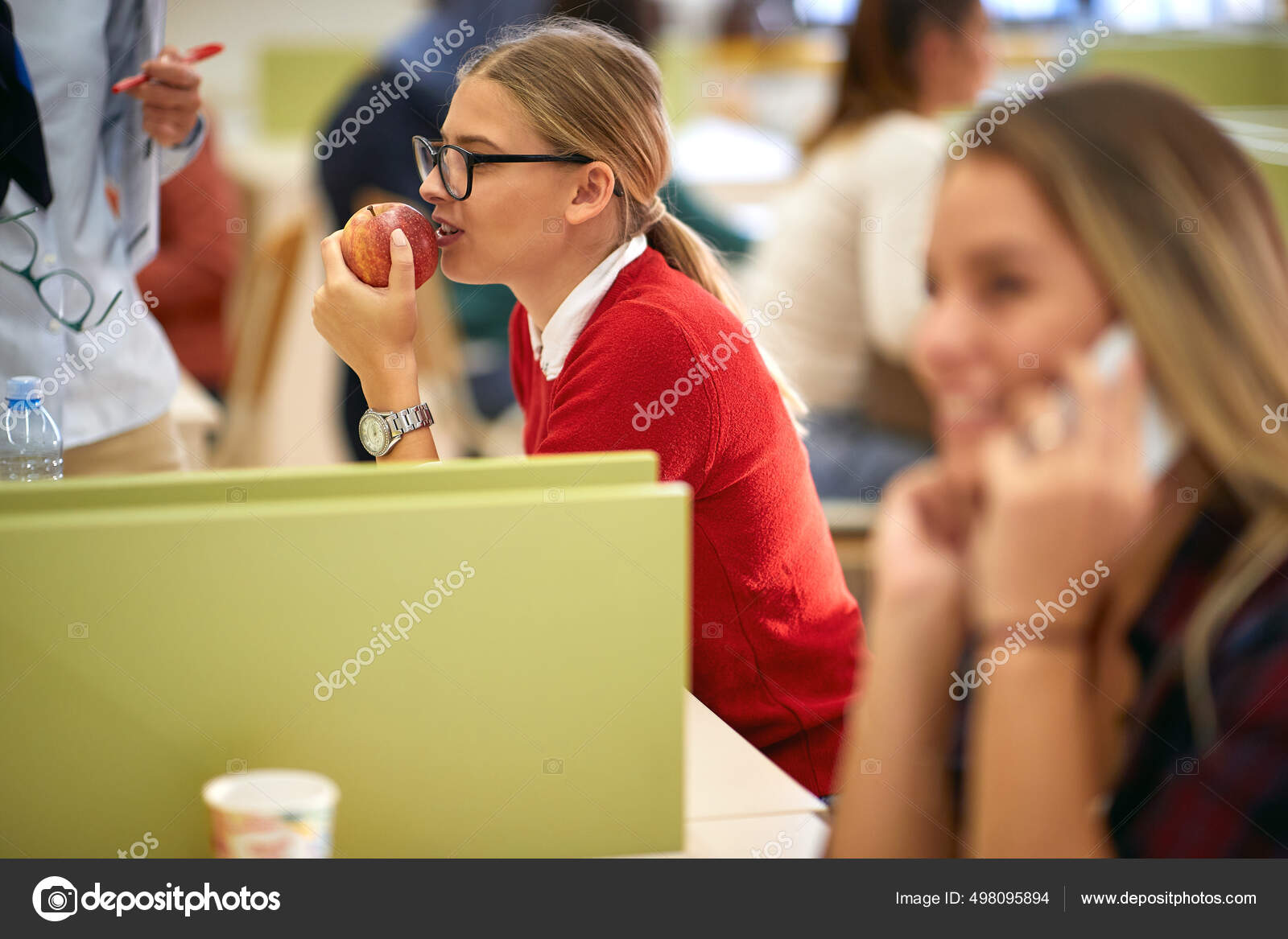 Female Student Enjoying Snack Break Lecture University Classroom Smart ...