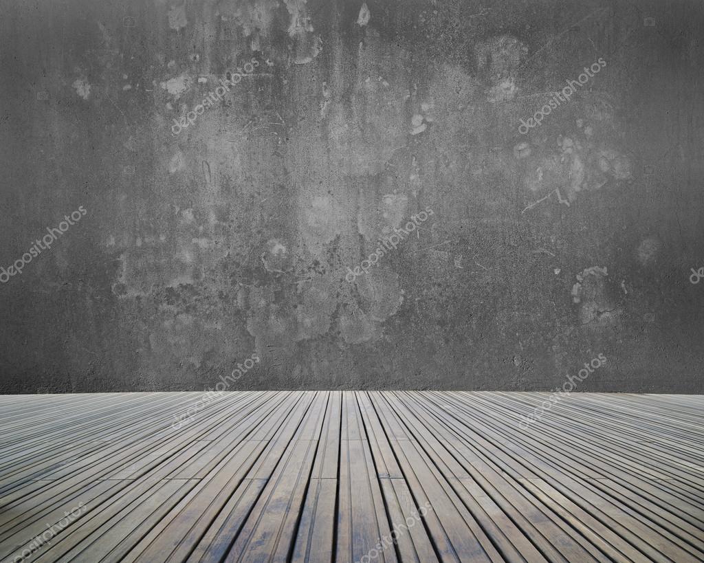 Empty room interior with concrete wall and wooden floor Stock Photo by ...