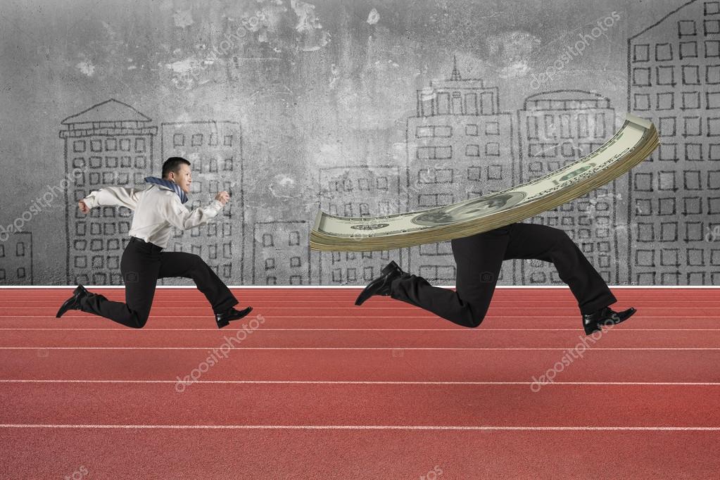 Man running after money with legs — Stock Photo © bruesw #104790156