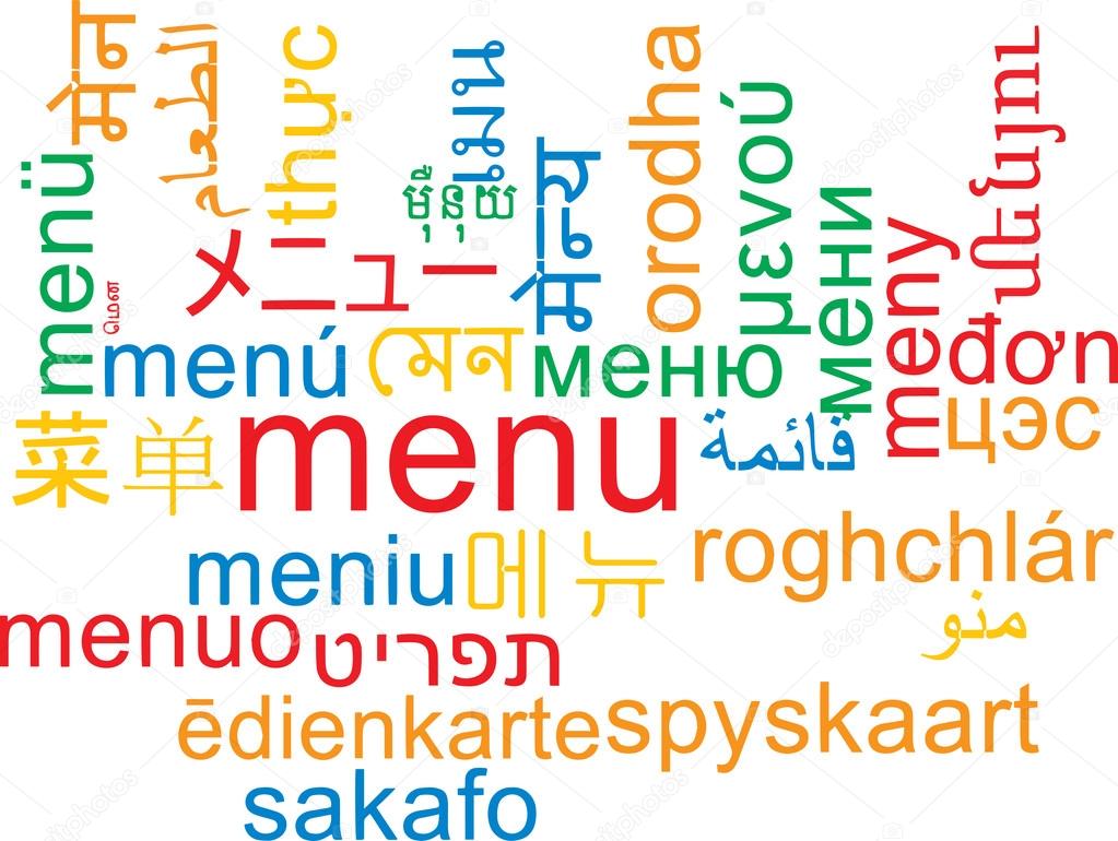Menu multilanguage wordcloud background concept — Stock Photo © kgtohbu ...
