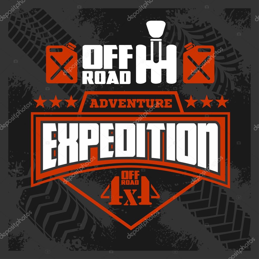 Expedition - emblem with 4x4 vehicle off-road design elements — Stock ...