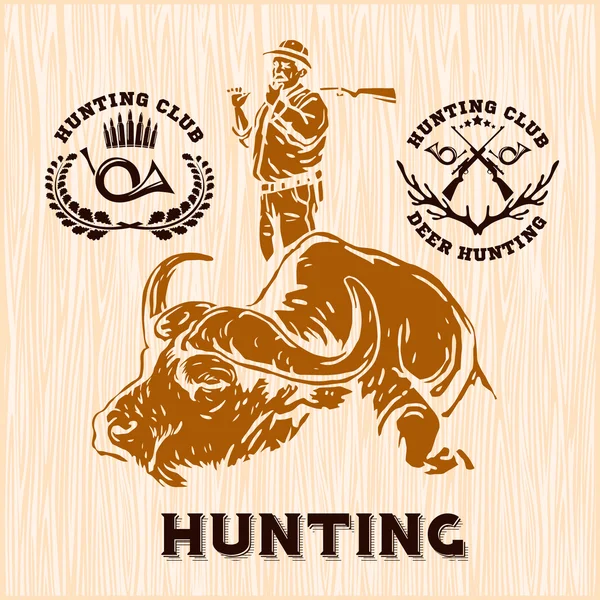 Set of Hunting Labels on wooden bakground. Stock Vector Image by ...