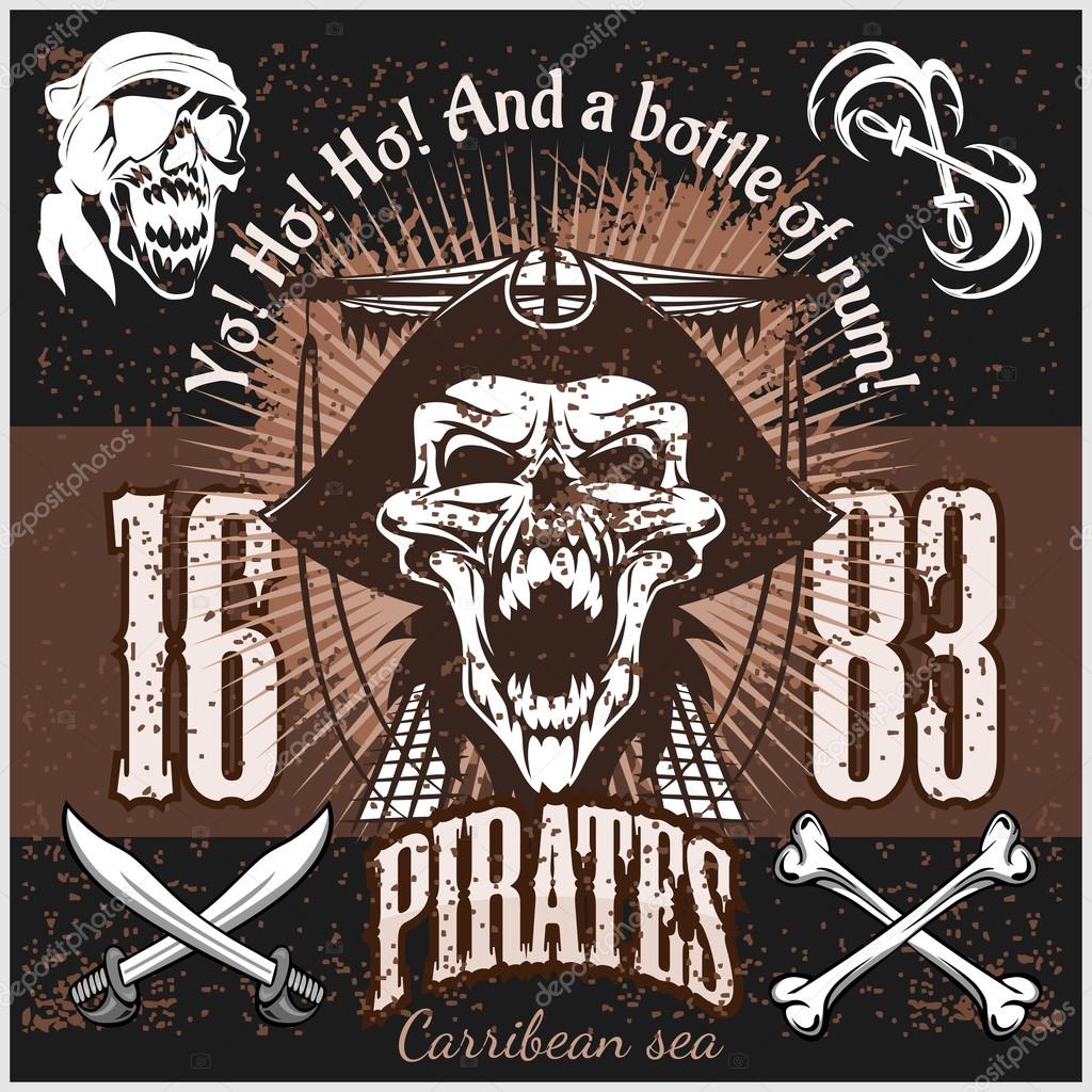 Vintage Pirate Labels or Design Elements With Retro Textures. Stock ...