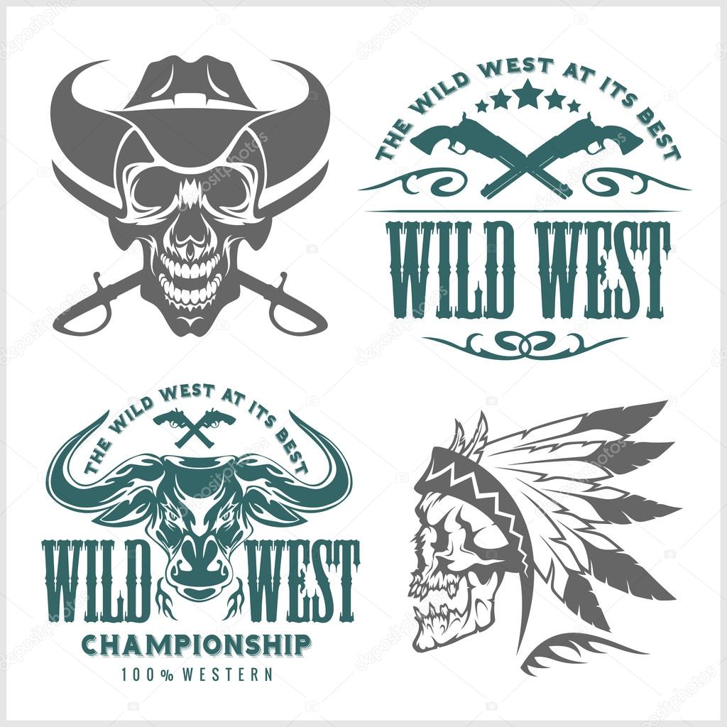 Set of vintage cowboy emblems, labels, badges, logos and designed ...