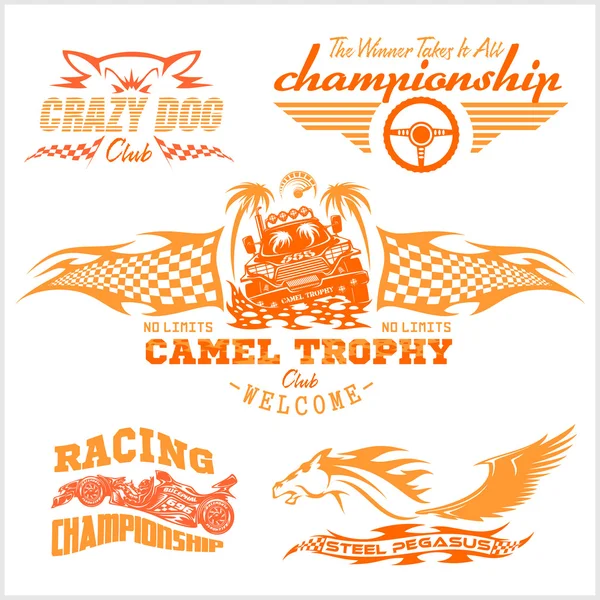 Set of car racing emblems and championship race vector badges Stock ...