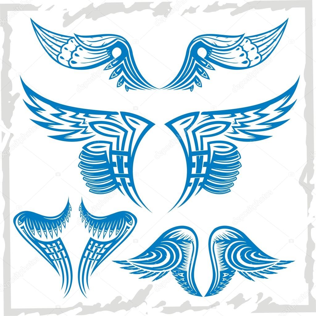 Vector Wings Set. Vinyl-ready illustration. Stock Vector Image by ...