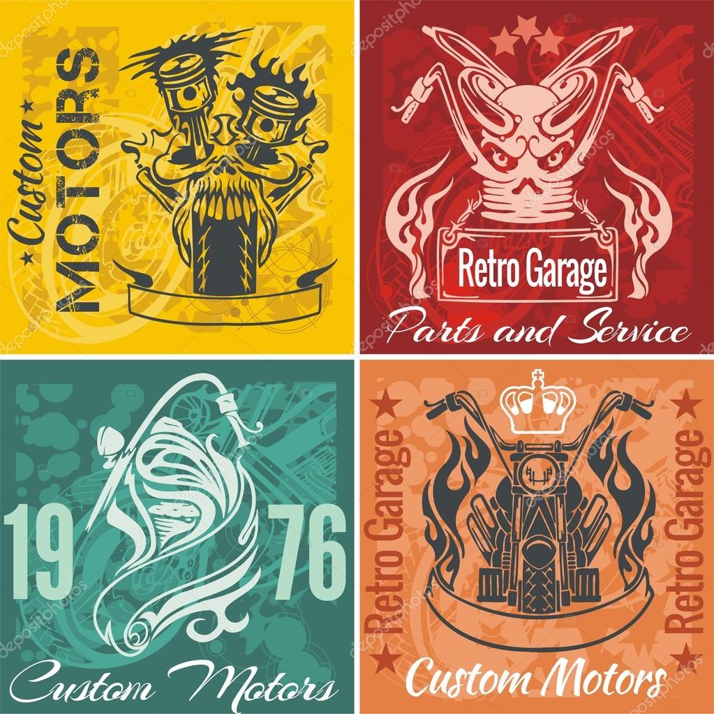 Set of vintage motorcycle labels. Vector stpck illustration. Stock ...