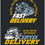 Delivery elements. Yellow and white signs labels. Stock Vector Image by ...