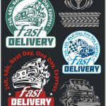 Delivery elements. Yellow and white signs labels. Stock Vector Image by ...