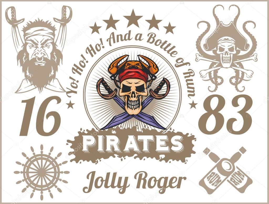 Jolly Roger - Pirate design elements. Vector set. — Stock Vector ...