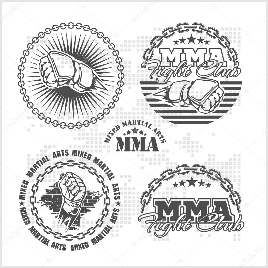 MMA mixed martial arts emblem badges - vector set. — Stock Vector ...