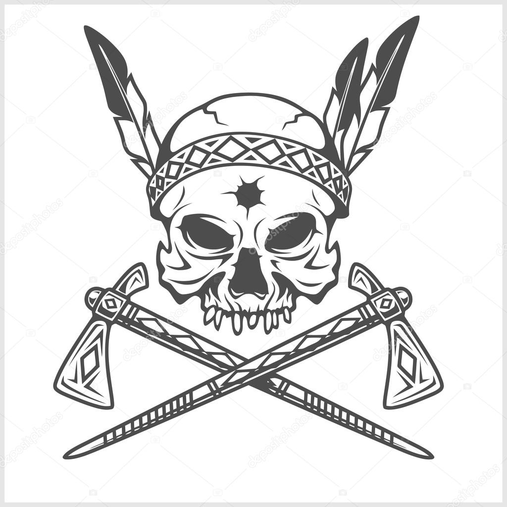 American Indian Chief Skull With Tomahawk Stock Vector Image by ...