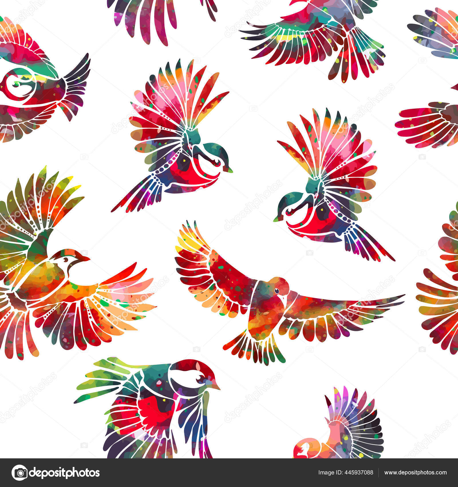 The seamless background of the birds. Mixed media. Vector illustration ...