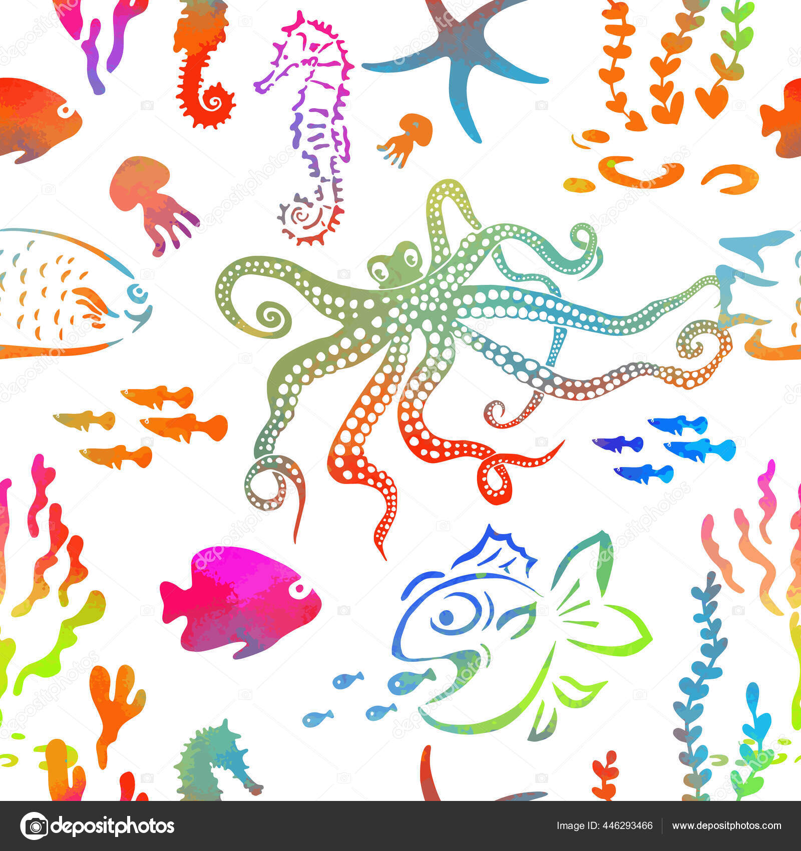 Marine animals seamless pattern. Vector illustration Stock Vector by ©maryia777 446293466