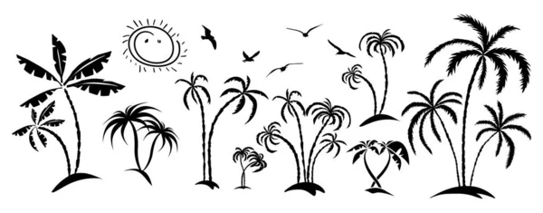 Multicolored Palm trees. Set of palm leaves and butterflies. Vector ...